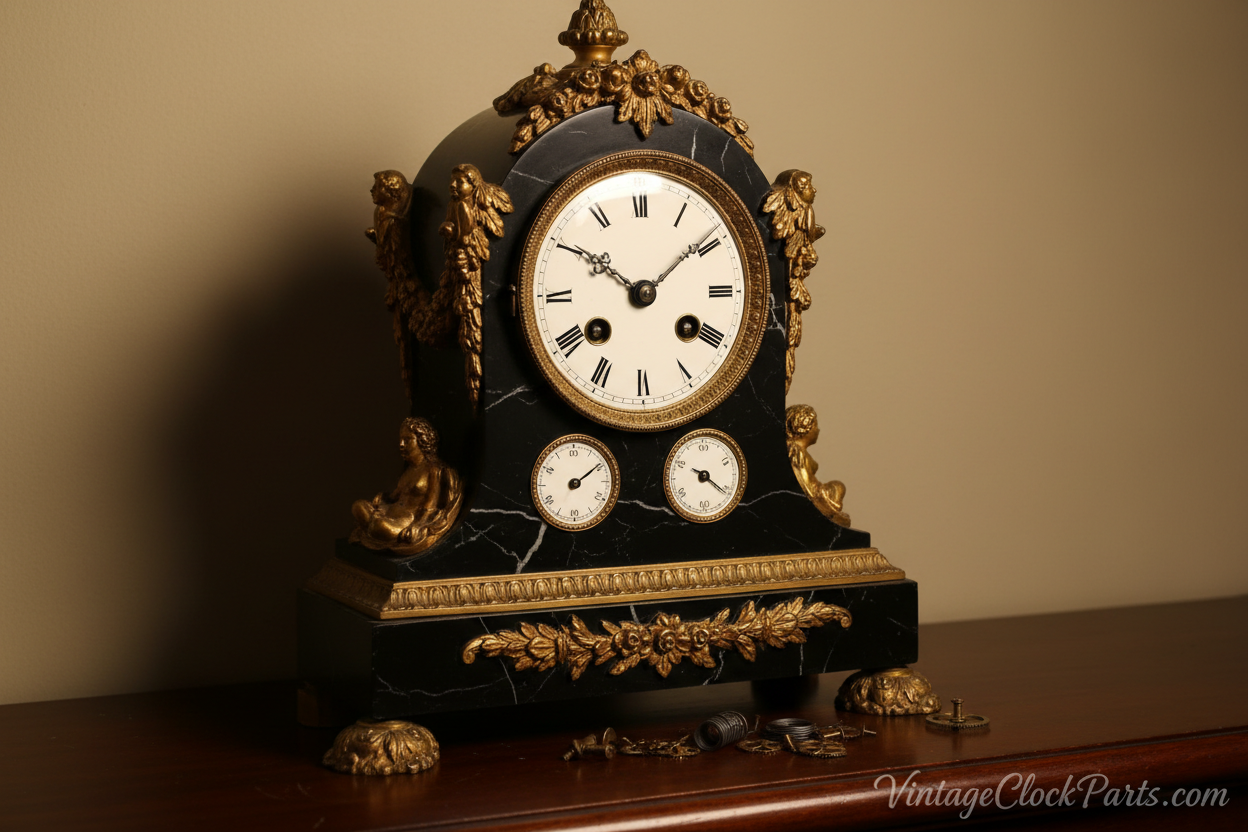 Japy Frères Slate Mantel Clock Strike‑Train Setup — Rack, Snail, and ...